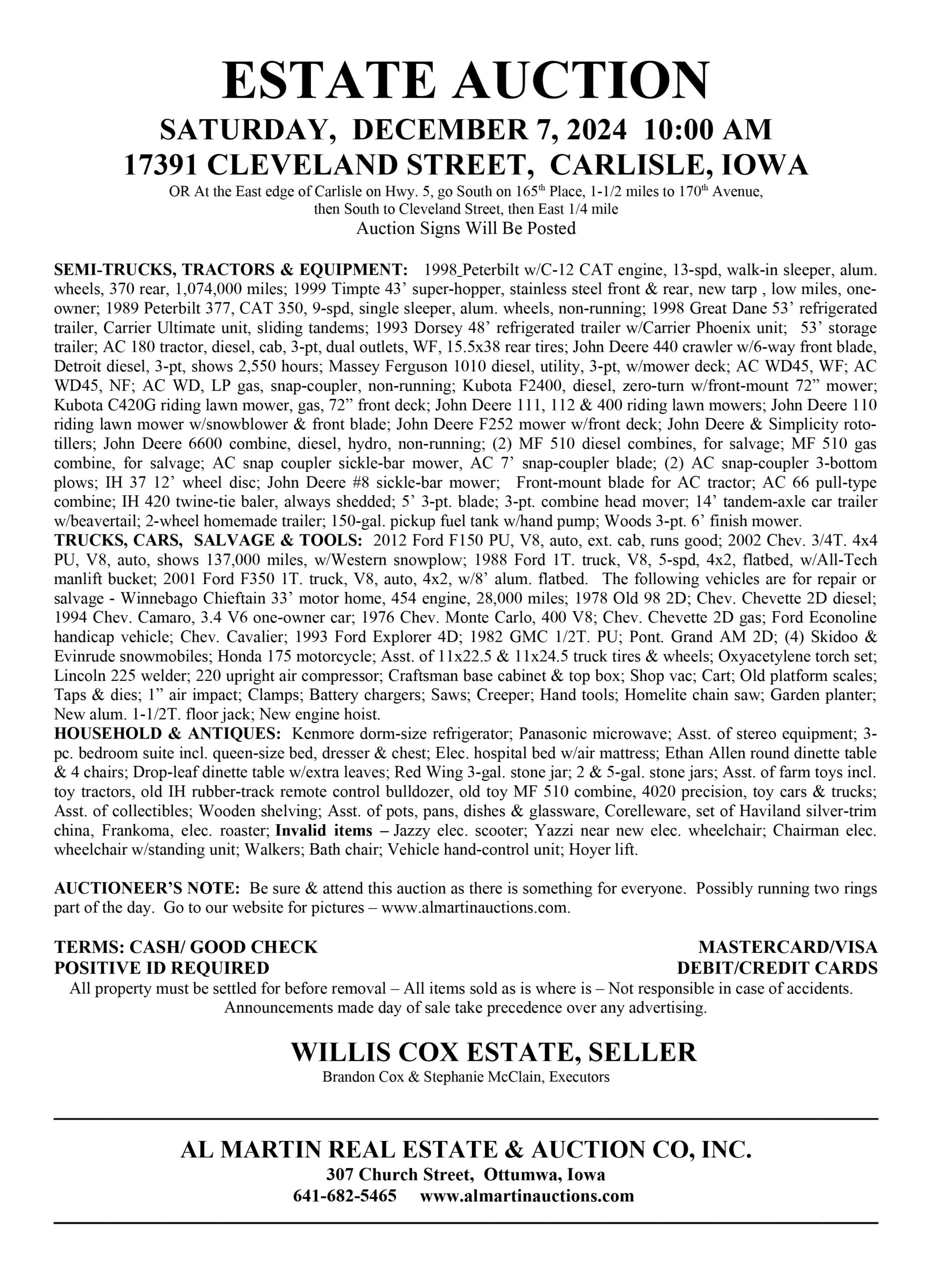 December Auctions - Al Martin